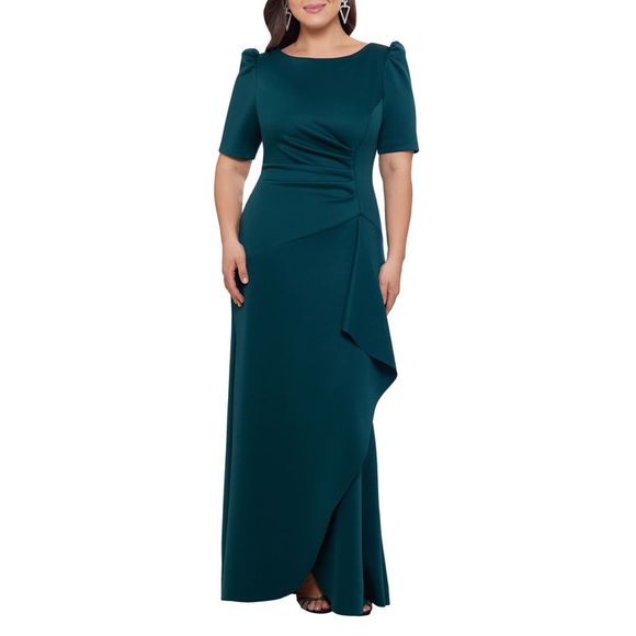 Xscape | Dresses | Xscape Womens Green Scuba Draped Pouf Sleeve ...